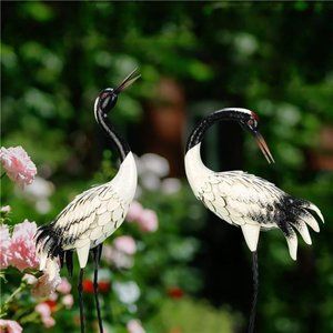 Accents | Garden Crane Statues Outdoor Heron Red Crowned Crane Metal ...
